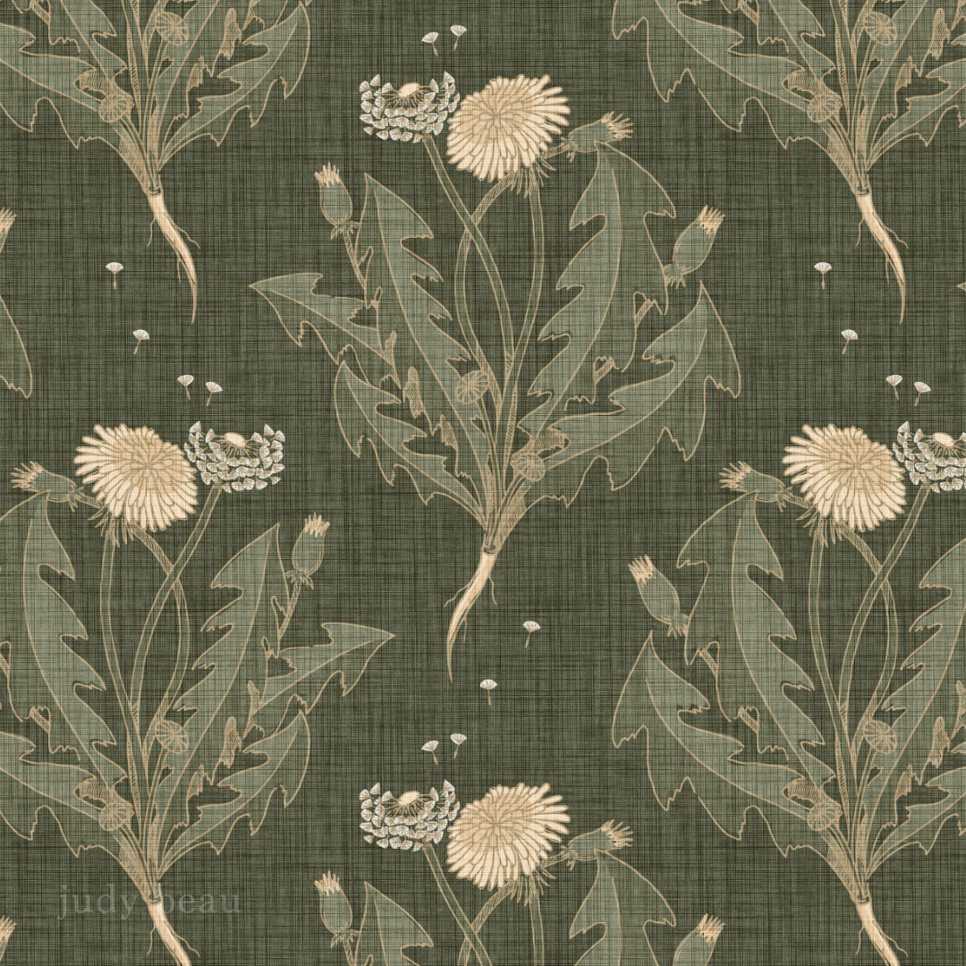 Art Nouveau-Inspired Dandelions Wallpaper + Textiles - Daphne by Judy Beau