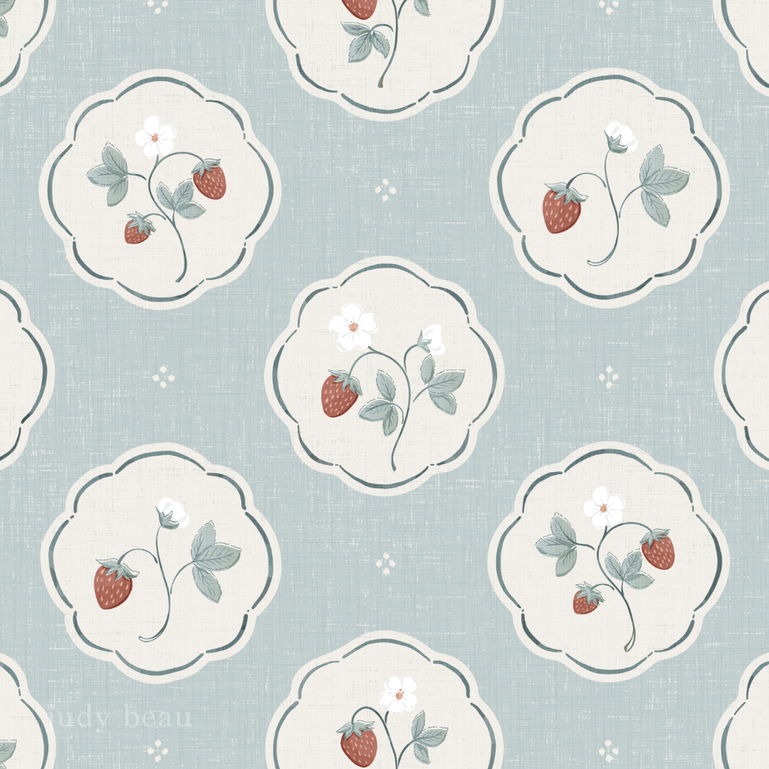 Fraises Cottage Strawberry Print Wallpaper + Textiles - Judy Beau