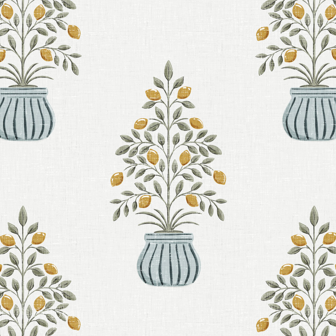 Verna Lemon Tree Wallpaper + Textiles - Judy Beau